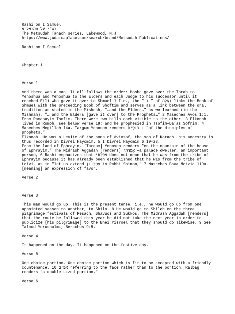Rashi On I Samuel - en - The Metsudah Tanach Series, Lakewood, N.J ...
