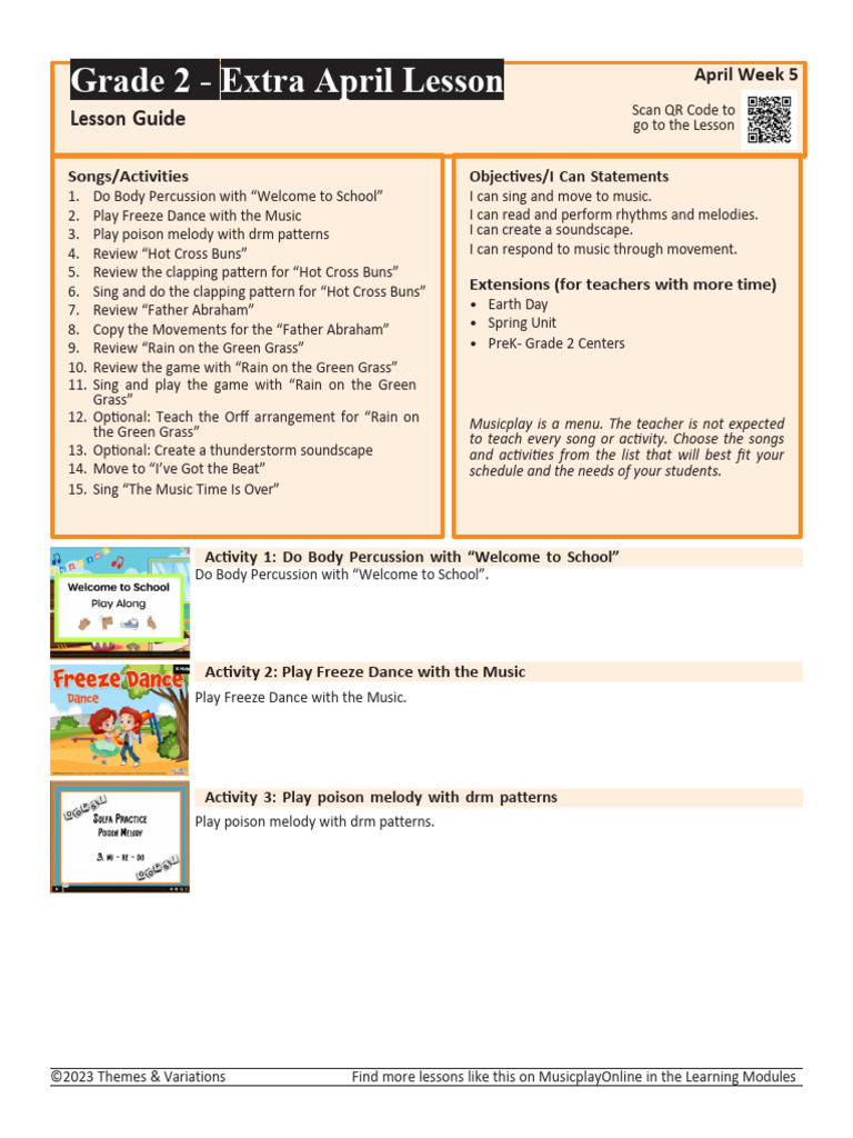 Grade 2 EXTRA Lesson Guide A.5 | PDF | Rhythm | Songs