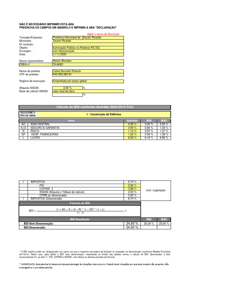 Anexo_X___Planilhas_detalhamento_BDI | PDF