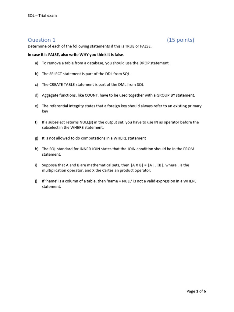 IT - SQL - Trial Exam | PDF | Sql | Computing