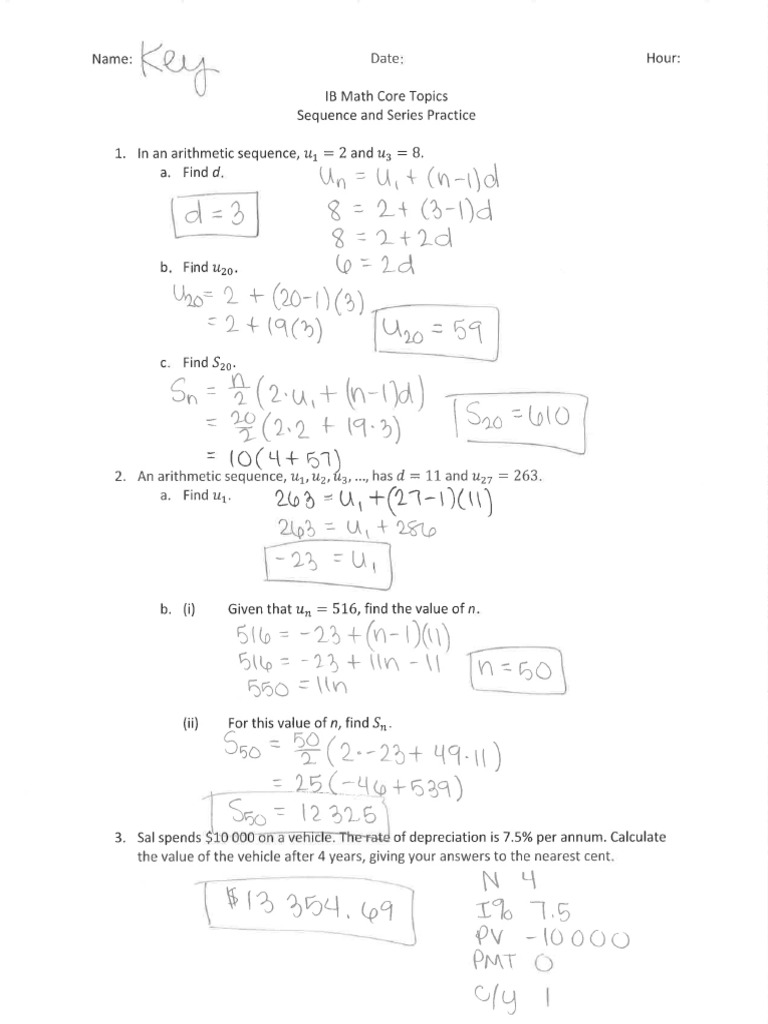Ws Sequence and Series Practice Key | PDF