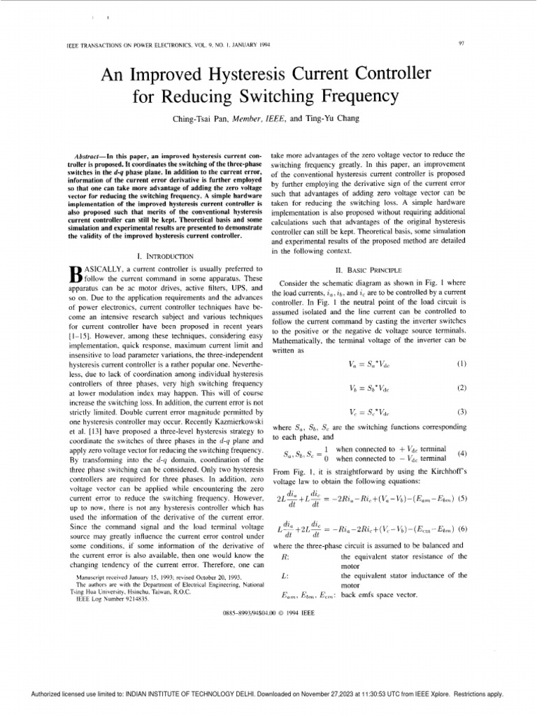 An Improved Hysteresis Current Controller for Reducing Switching Frequency | Download Free PDF ...
