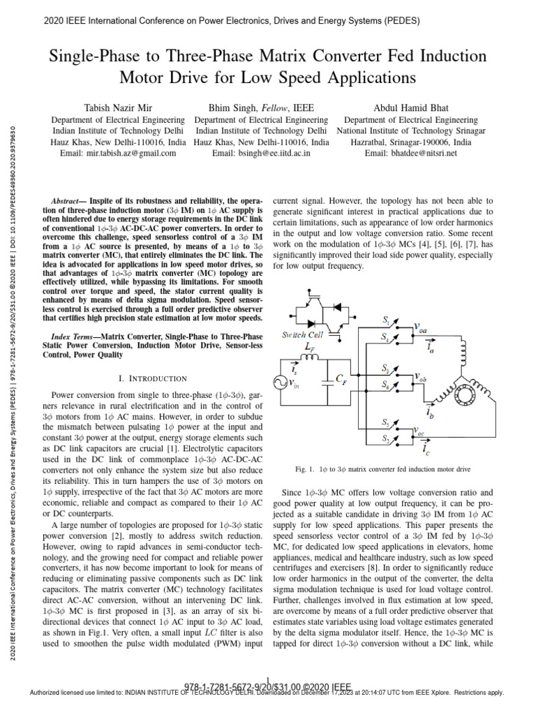 Single-Phase To Three-Phase Matrix Converter Fed Induction Motor Drive ...