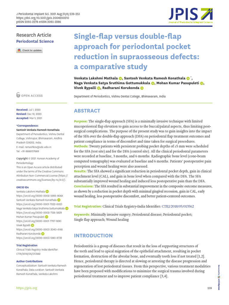 Single Flap Versus Double Flap Approach For Periodontal 30ki5drlui ...
