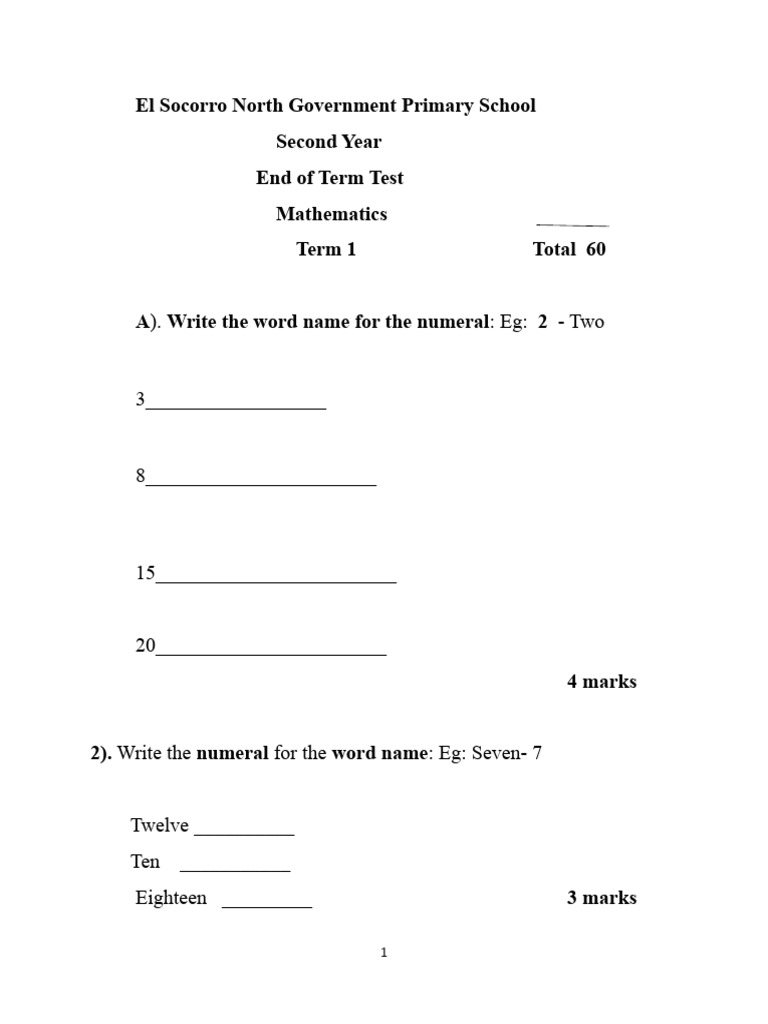 2nd Year Term 1 Mathematics Test December | PDF | Shape | Classical ...
