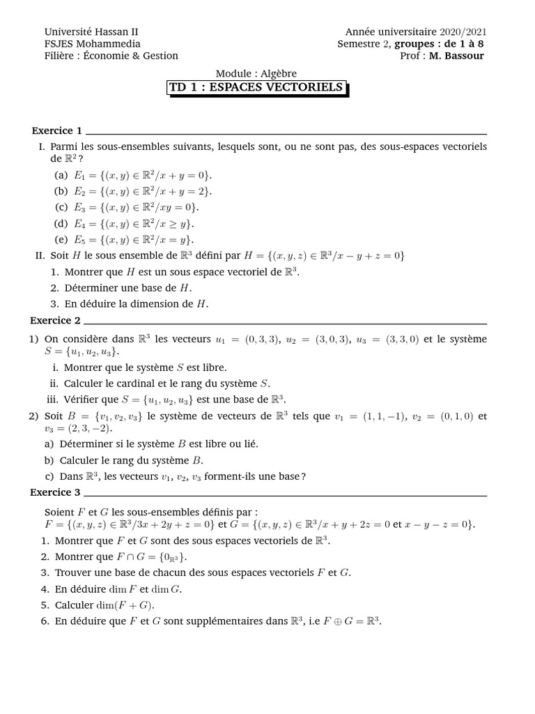 Sous-espaces vectoriels en R² et R³ | PDF