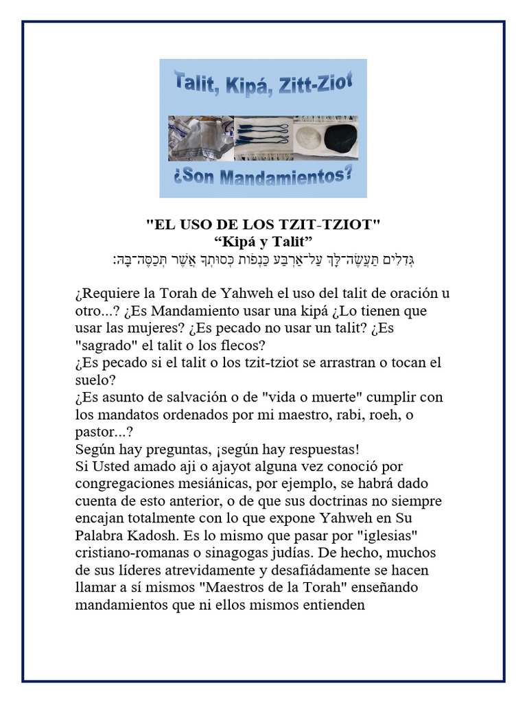 El Uso de Los Tzitt Tzitt El Talit y La Kipa | PDF | Ropa | Judios y ...