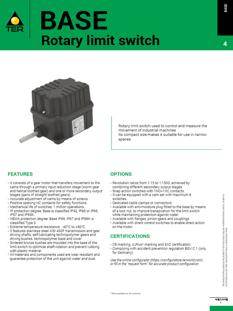 Rotary Limit Switch Base | PDF | Gear | Electric Power