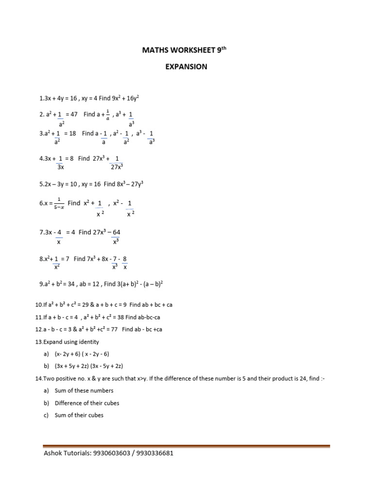 Maths WS Expansion | PDF