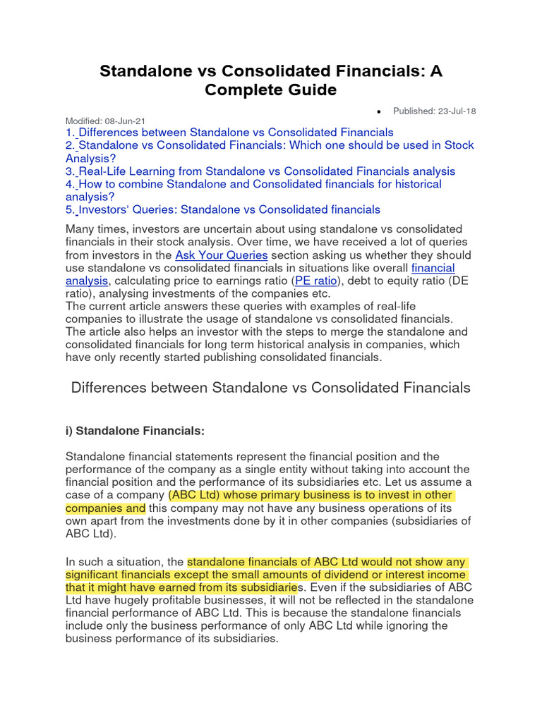 Standalone VS Consolidated Vijay Malik | PDF | Investing | Dividend