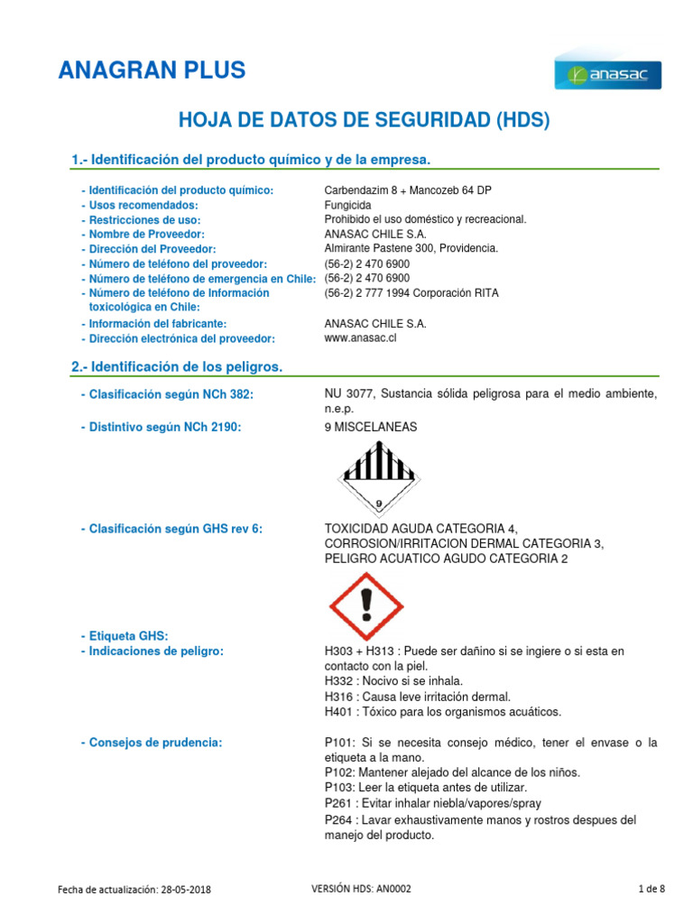 Anagran Plus - HDS1 | PDF | Agua | Toxicidad