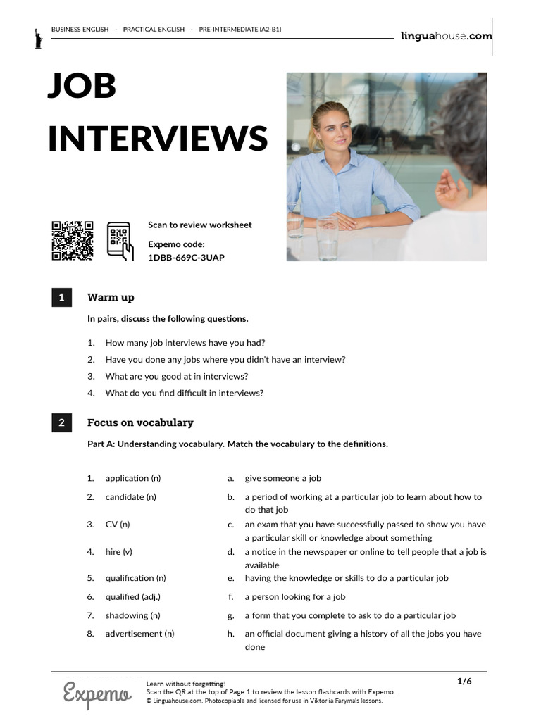 Job Interview Vocabulary Guide | PDF | Job Interview | Recruitment