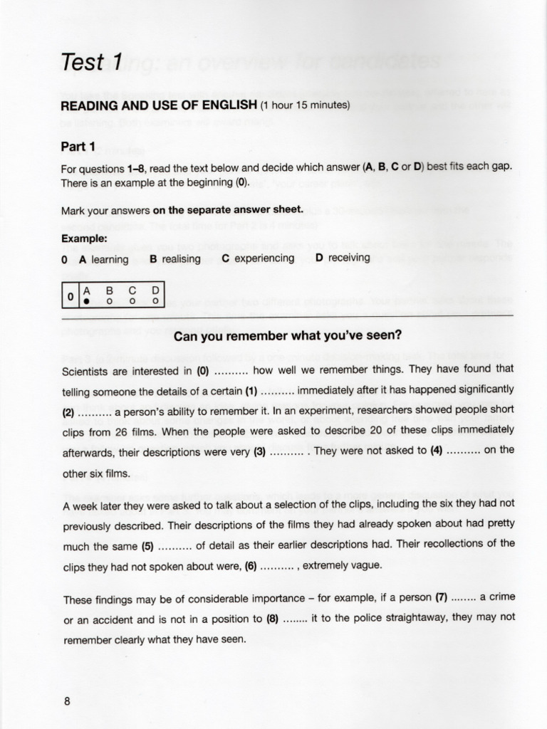 B2 FIRST 5, Test 1, RUE | PDF