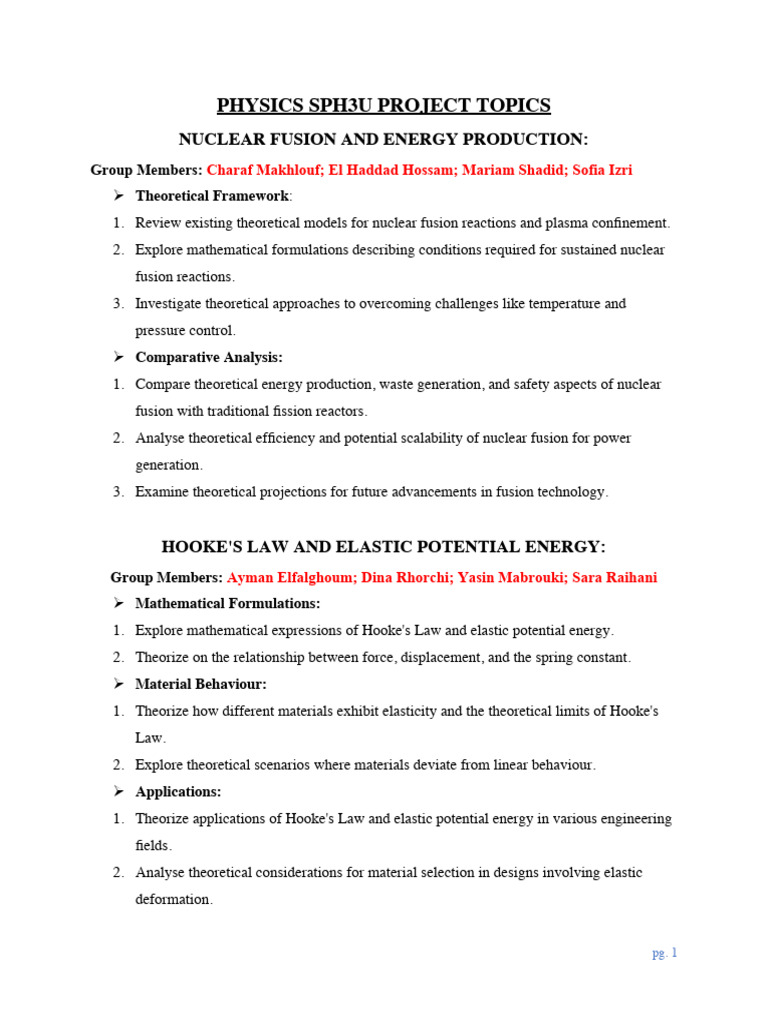 Physics Project Topics Overview | PDF | Energy Development | Nuclear Fusion