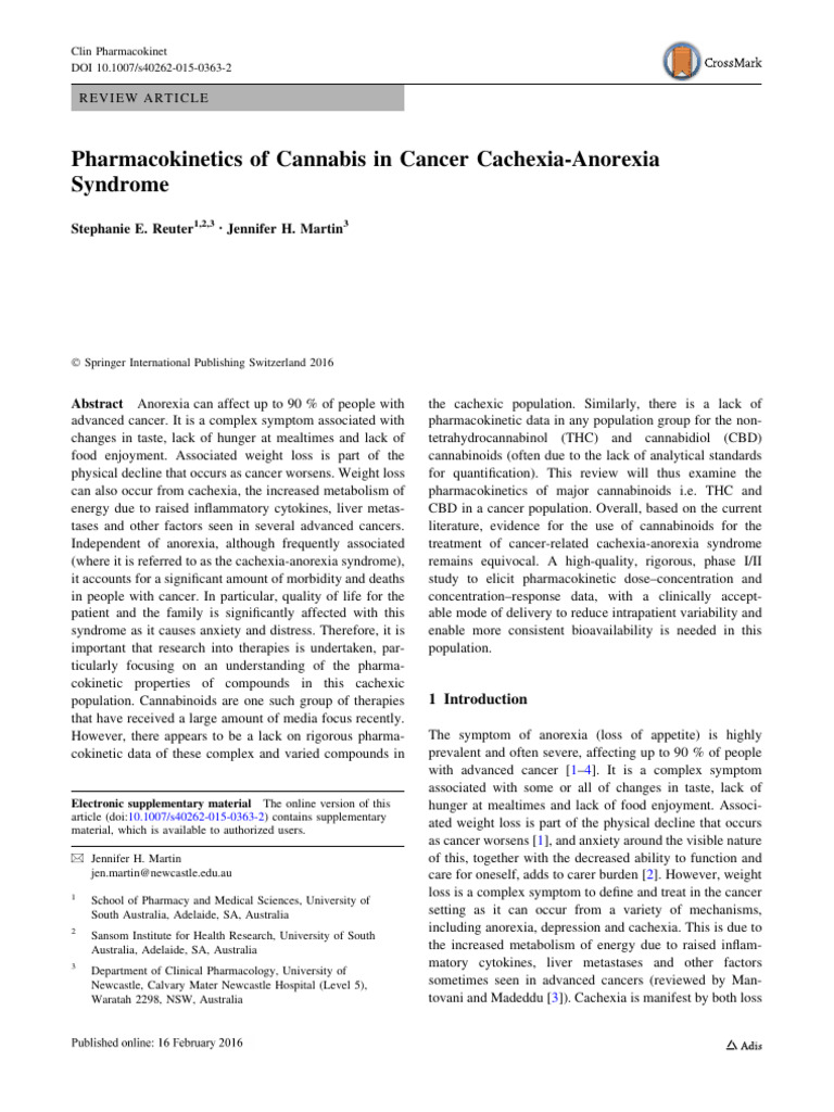 Pharmacokinetics of Cannabis in Cancer Cachexia-Anorexia Syndrome | PDF ...