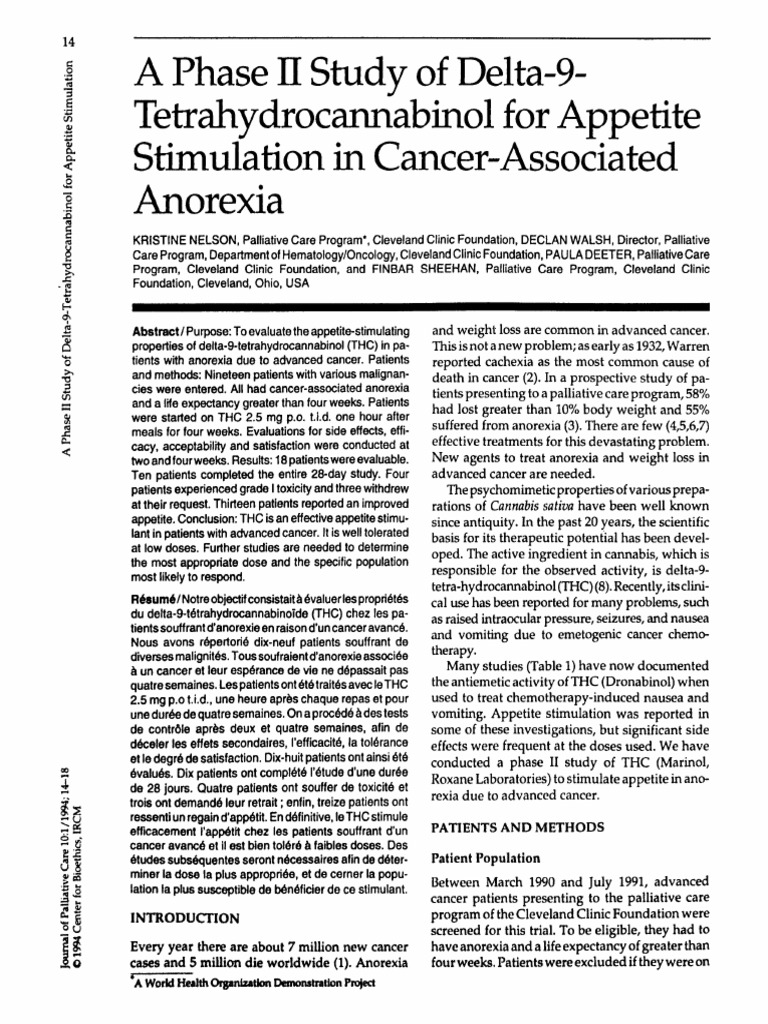 A Phase II Study of Delta-STetrahydrocannabinol For Appetite Stimulation in Cancer-Associated ...