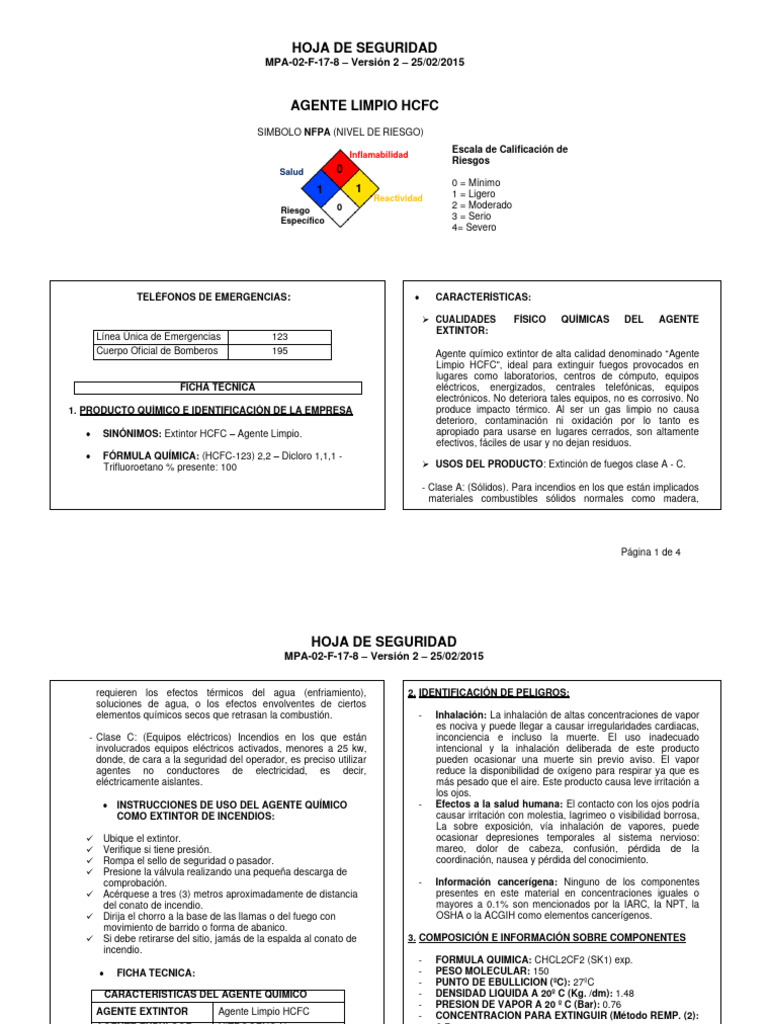 Extintor Agente Limpio HCFC: Seguridad y Uso | PDF | Agua | Química