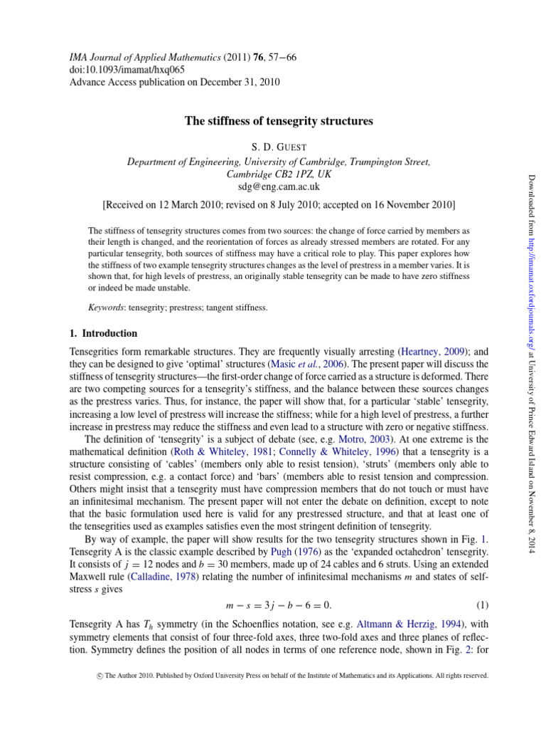 The stifnnes of tensegrity structures | PDF | Eigenvalues And Eigenvectors | Stress (Mechanics)