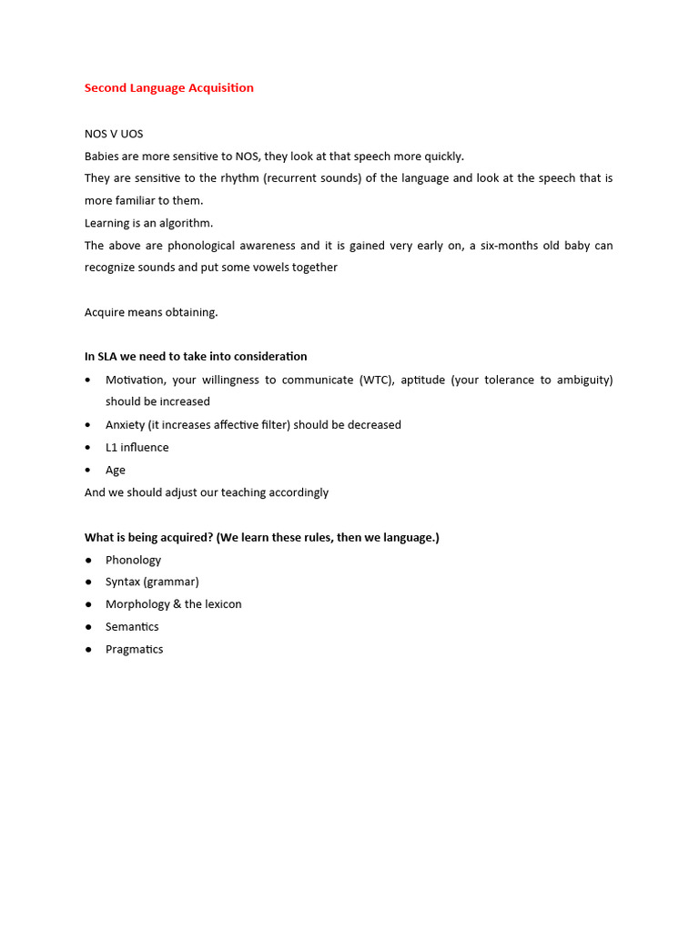 SLA | PDF | Second Language Acquisition | Second Language