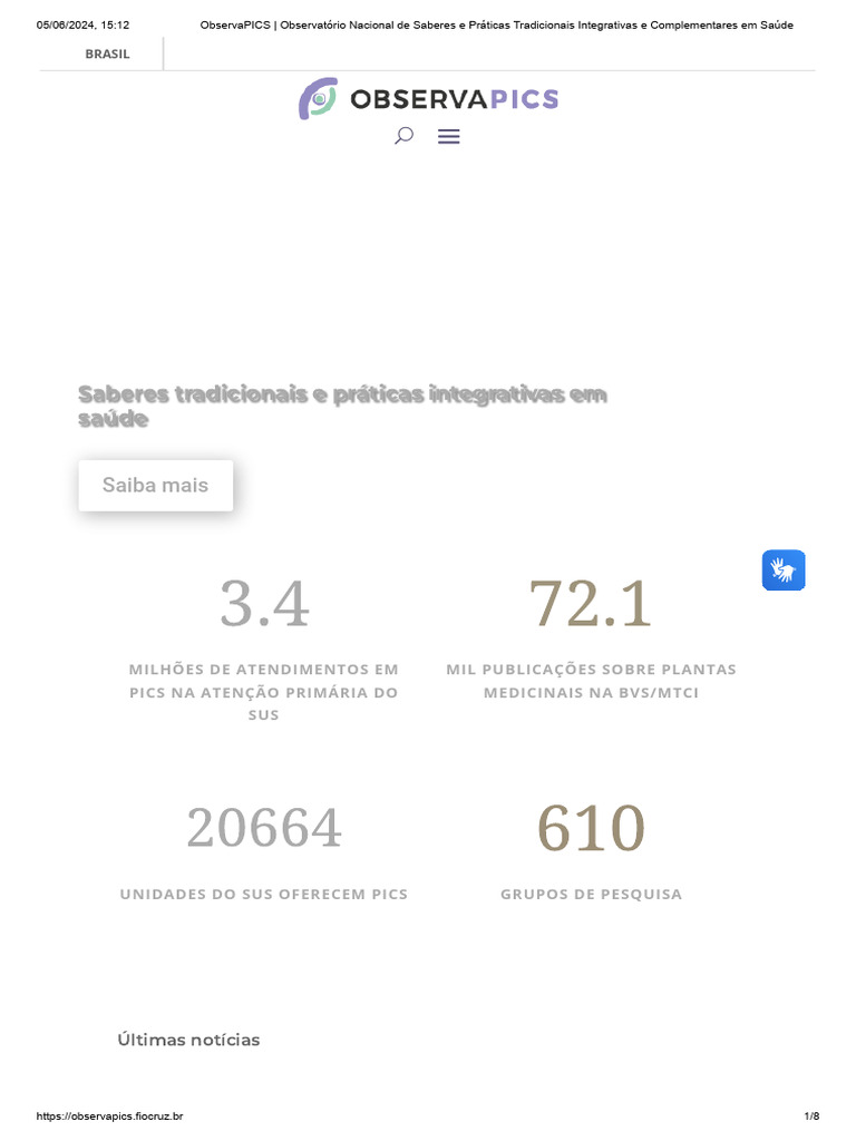 ObservaPICS - Observatório Nacional de Saberes e Práticas Tradicionais Integrativas e ...