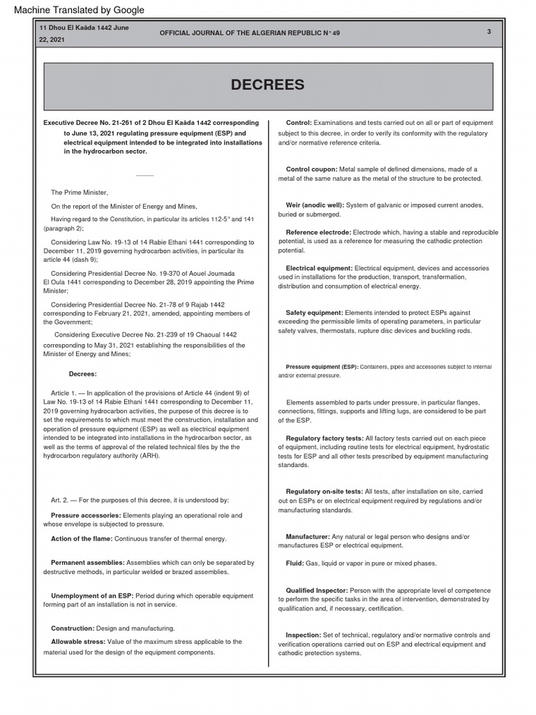 Décret Exécutif N° 21-261 | PDF | Steel | Strength Of Materials