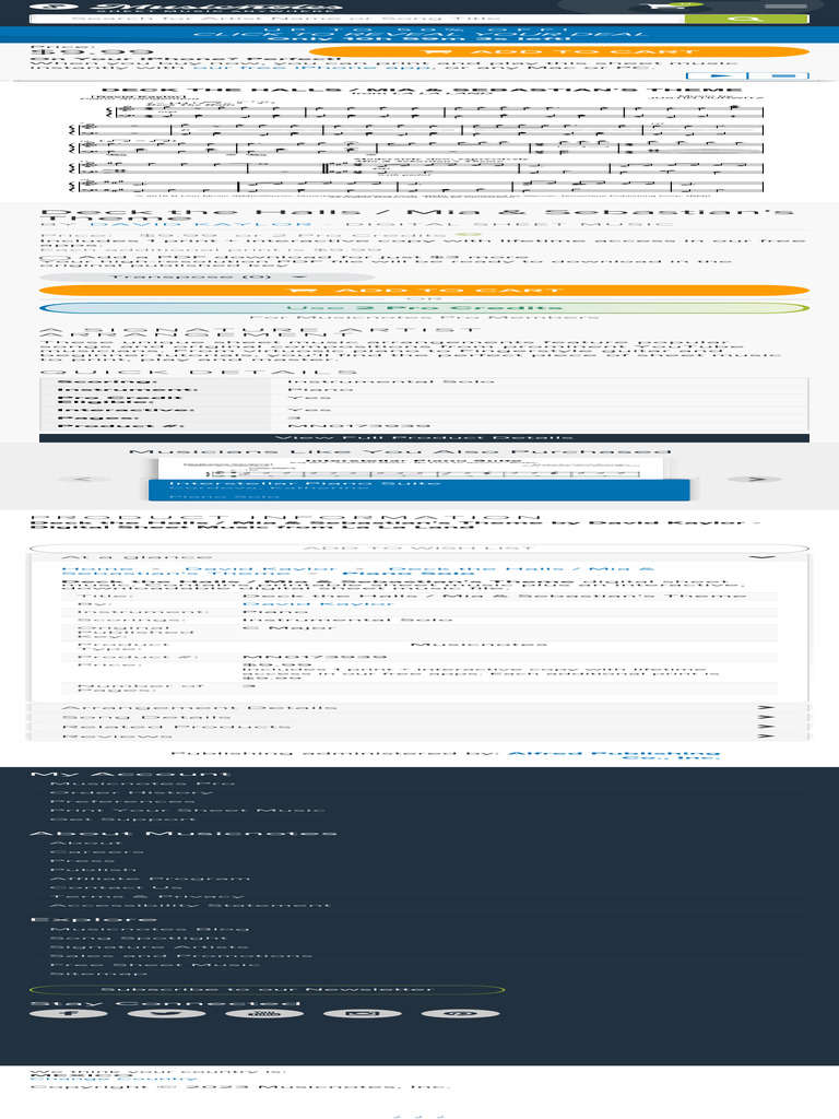 David Kaylor Deck The Halls Mia & Sebastian's Theme Sheet Music (Piano ...