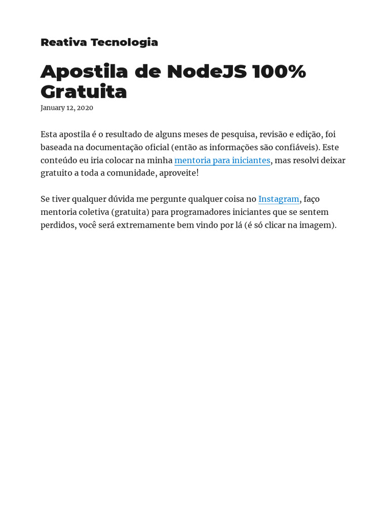 Apostila de NodeJS 100% Gratuita - Reativa Tecnologia | PDF | Script Java | Linguagem de script