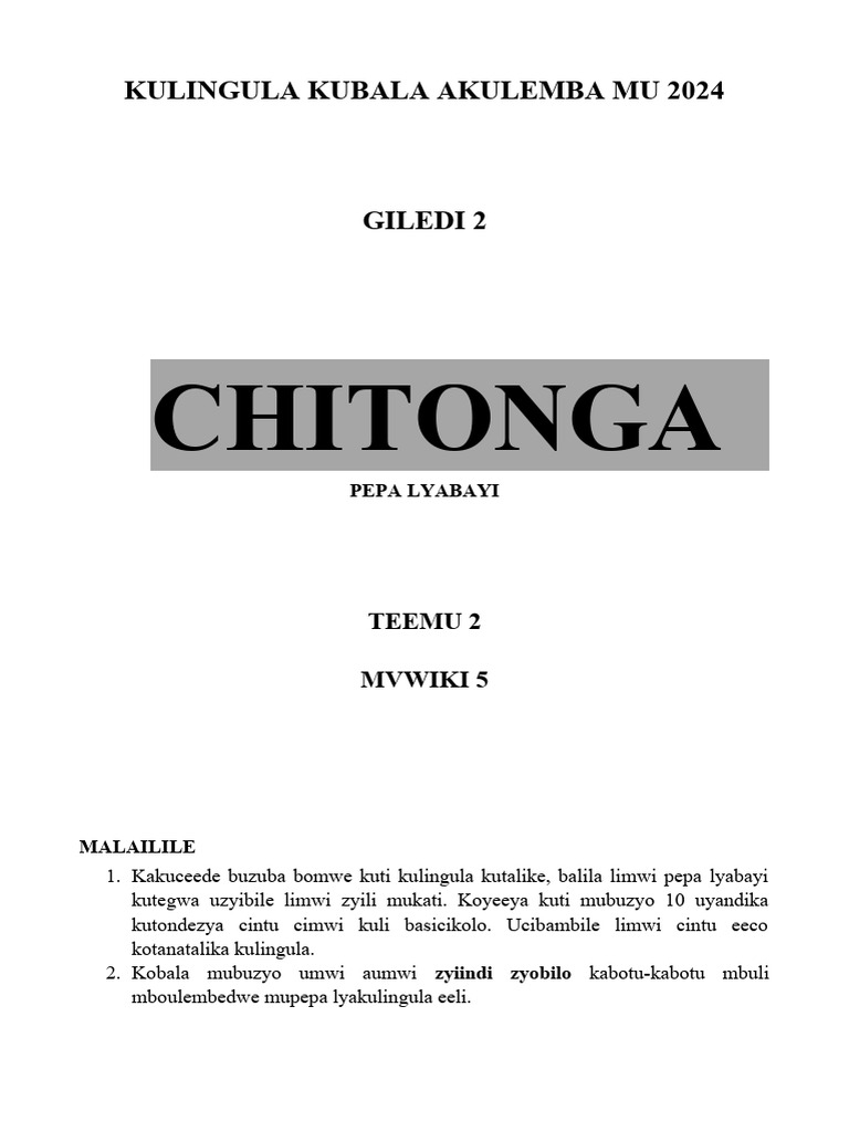 CHITONGA 2024 GRADE 2 TERM 2 WEEK 5 | PDF