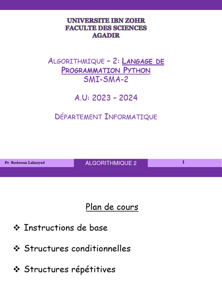 Algorithmes et Programmation en Python | PDF | Variable (informatique ...
