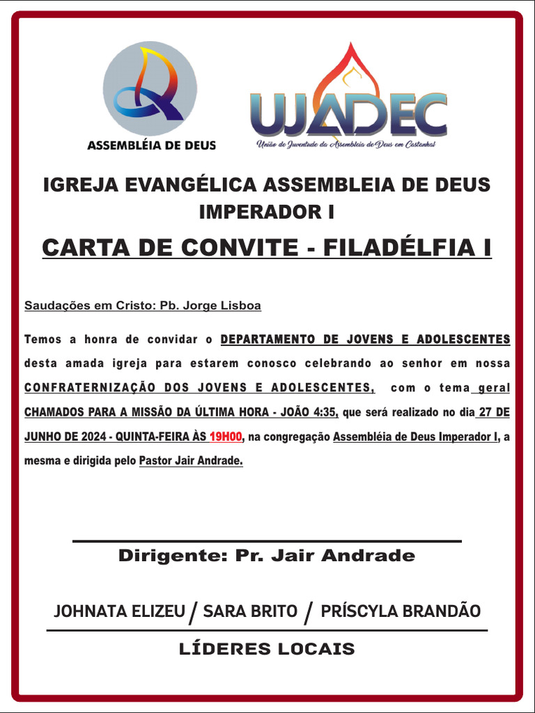 Convite Festa Jovens | PDF | Igreja cristã | Evangelismo