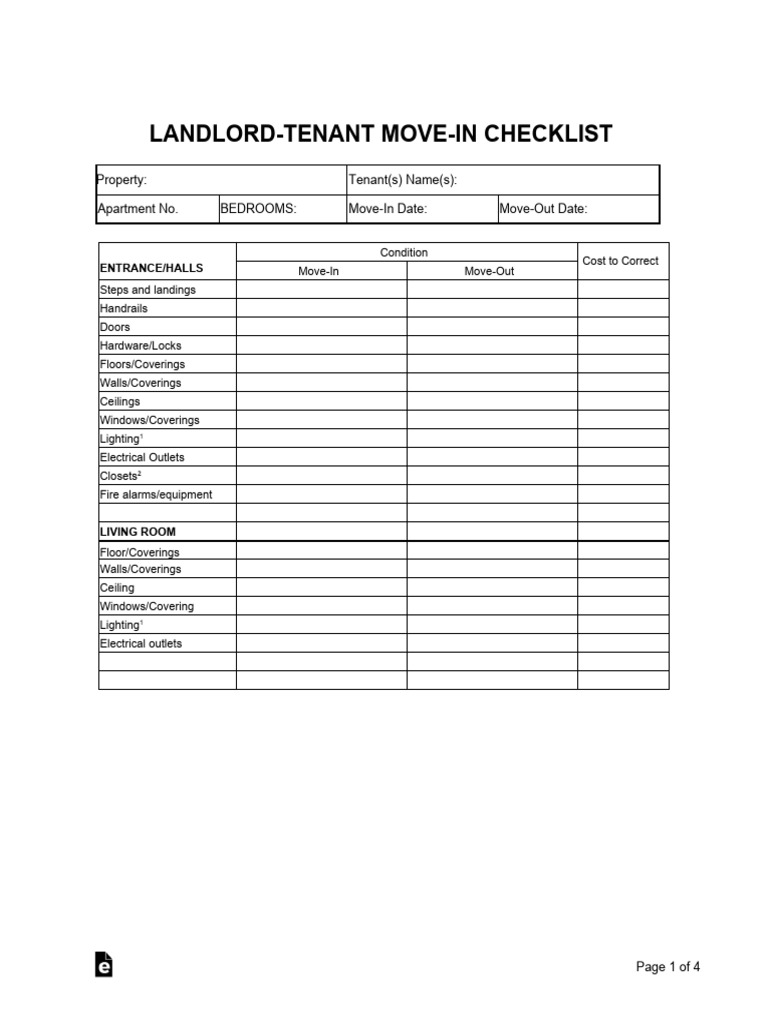 Landlord-Tenant Move-In Checklist | PDF | Water Heating | Bathroom