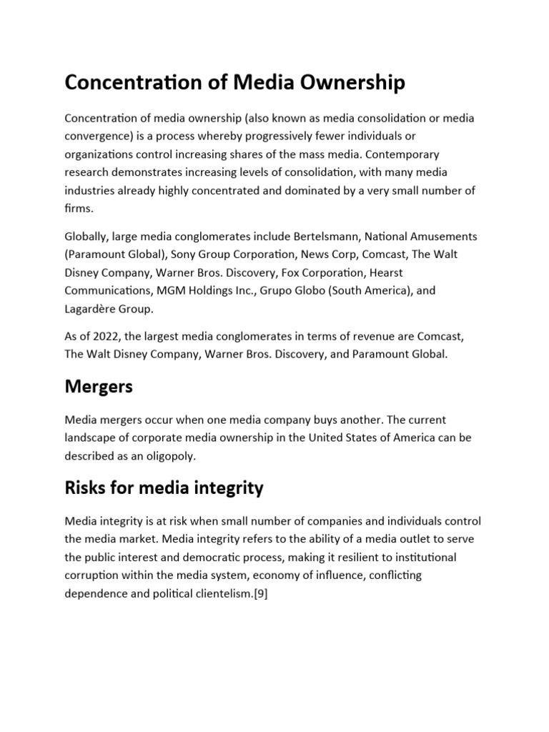 Concentration of Media Ownership | PDF | Media (Communication) | Economies