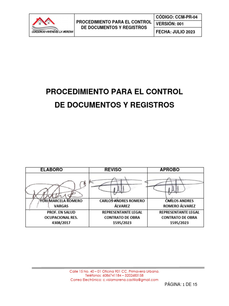 CCM-PR-04 Procedimiento para El Control de Documentos y Registros | PDF ...