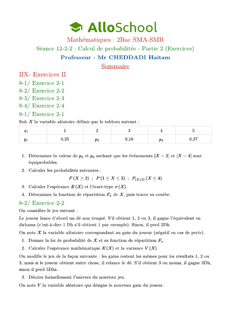 seance-12-2-2-calcul-de-probabilites-partie-2-exercices-1 | PDF