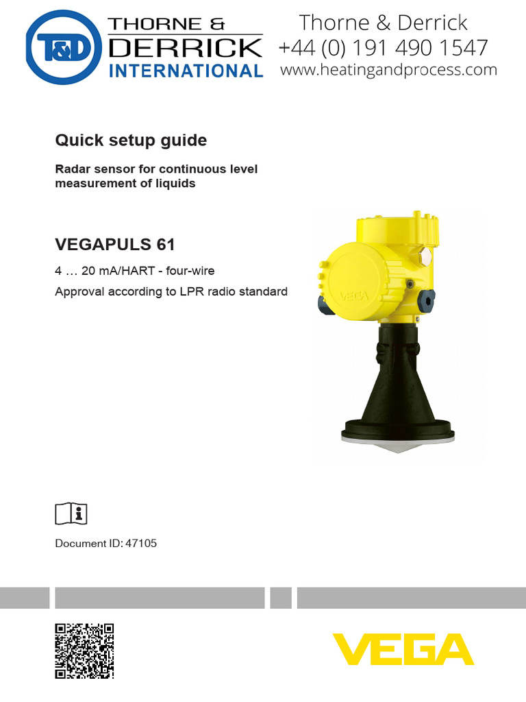 VEGA Level Sensor VEGAPULS 61 Radar Level Sensor Quick Setup Guide ...