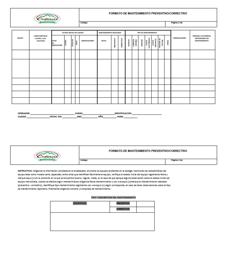 Formato de Mantenimiento Preventivo | PDF