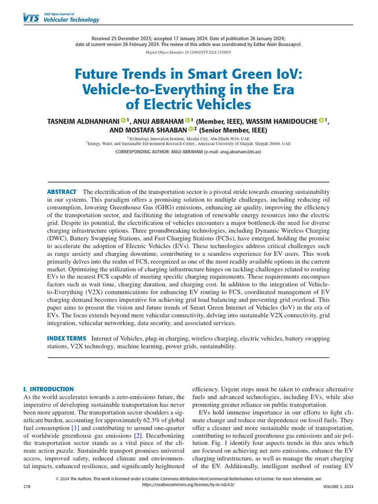 Future Trends in Smart Green IoV Vehicle-to-Everything in The Era of ...