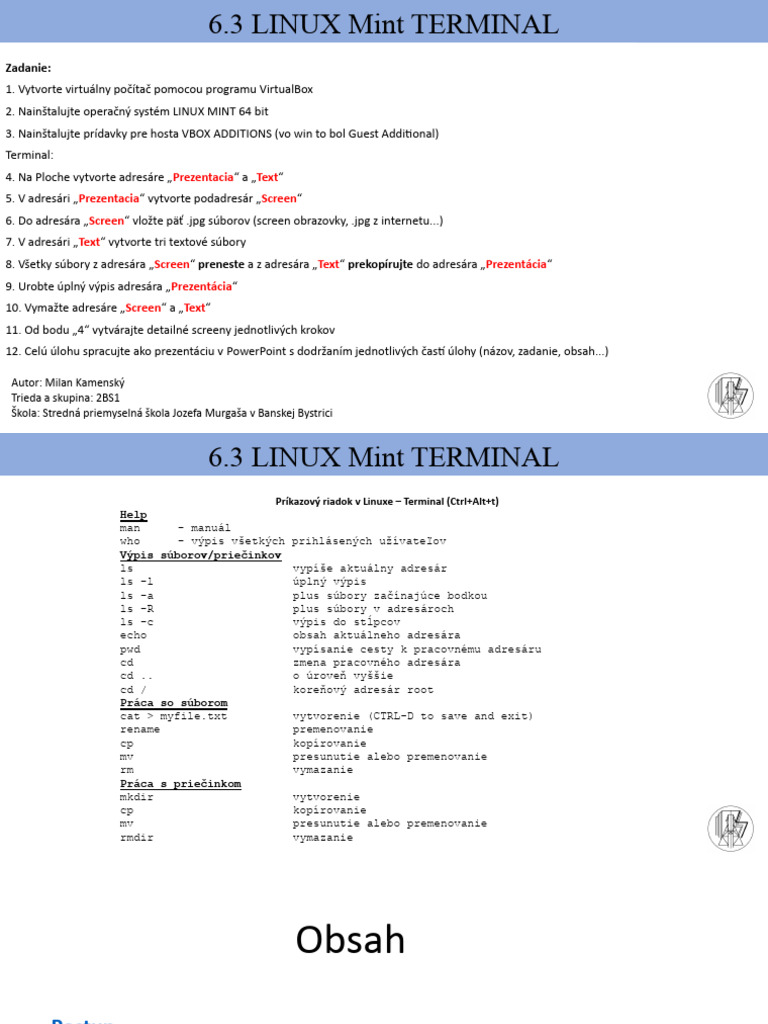 2BS1 Kamenský LinuxMintTerminal | PDF