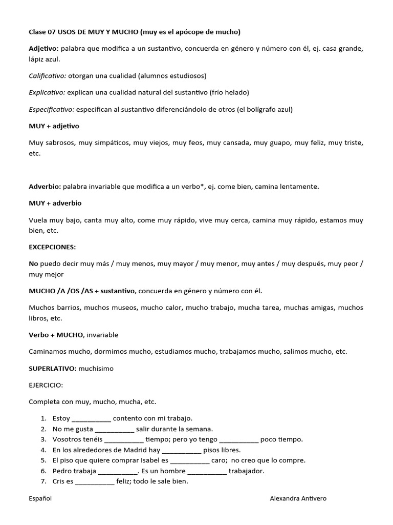 Usos de Muy y Mucho | Descargar gratis PDF | Adjetivo | Lingüística