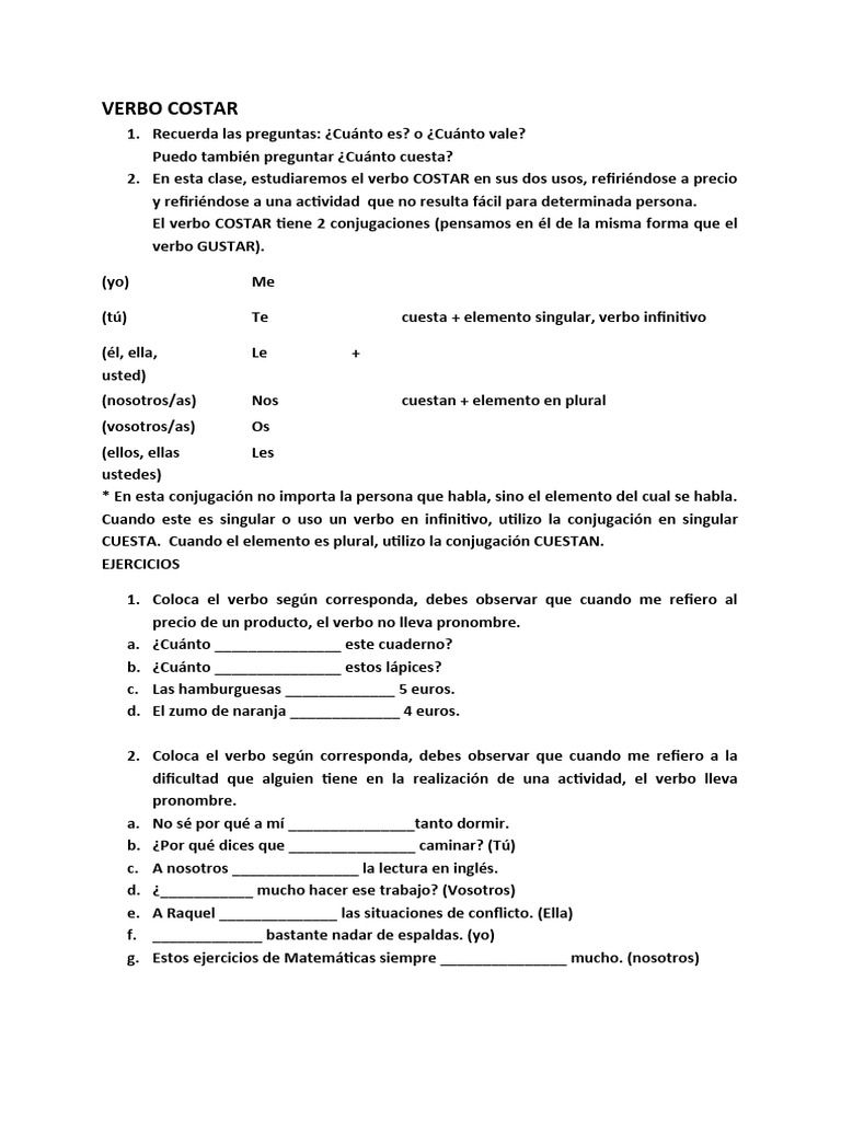 Verbo Costar | PDF