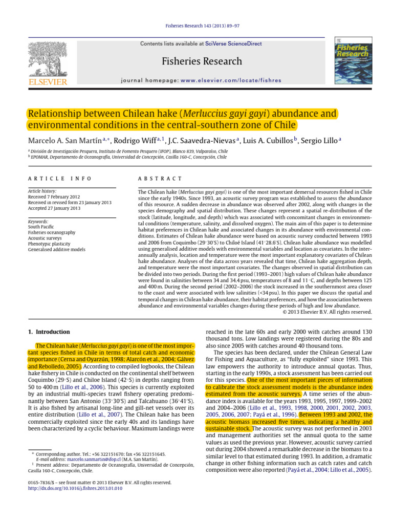 Chilean Hake Abundance and Environment | PDF | Chile | Dependent And ...