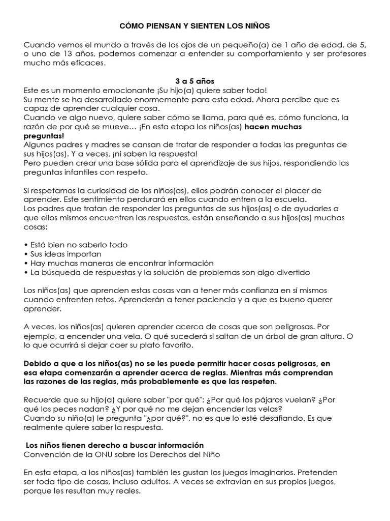 Cómo Piensan y Sienten Los Niños | PDF | Aprendizaje | Empatía