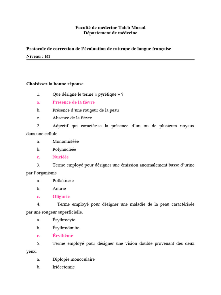 Protocole B1 : Évaluation de rattrape | PDF | Spécialités médicales ...