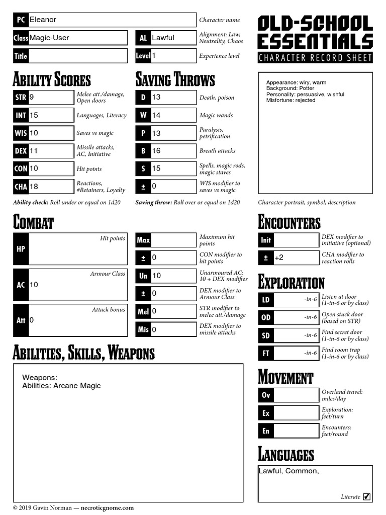 Eleanor the Magic-User | PDF | Role Playing Video Games | Role Playing Eleanor the Magic-User | PDF | Role Playing Video Games | Role Playing