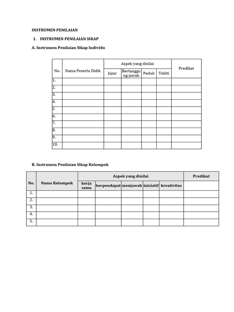 Instrumen Penilaian Sikap dan Pengetahuan | PDF