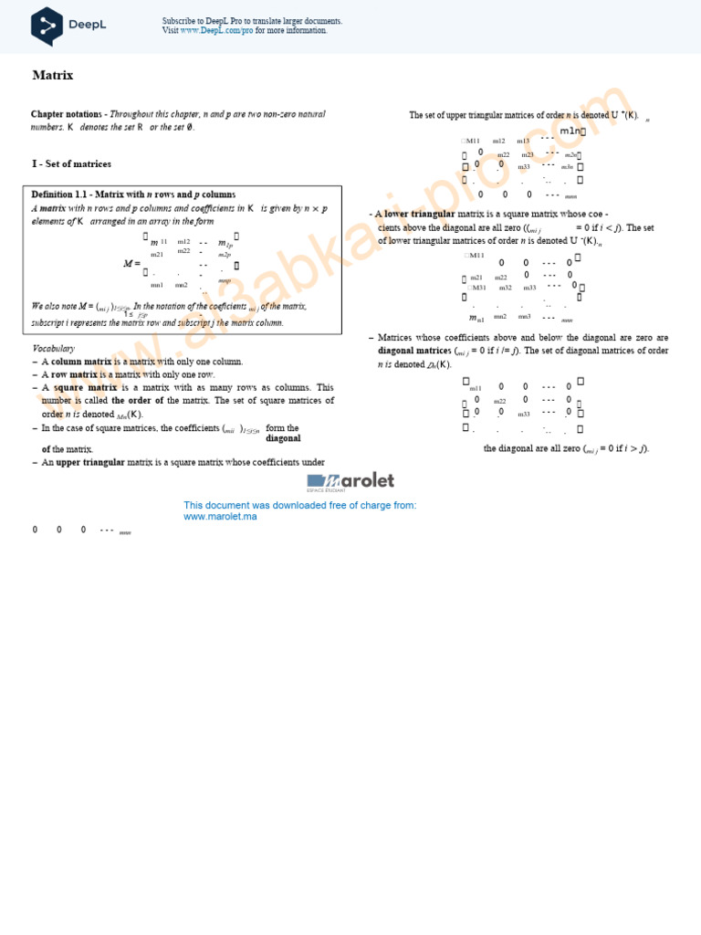 4 Résumé 1 Algèbre s2 en-US | PDF | Matrix (Mathematics) | Mathematical ...