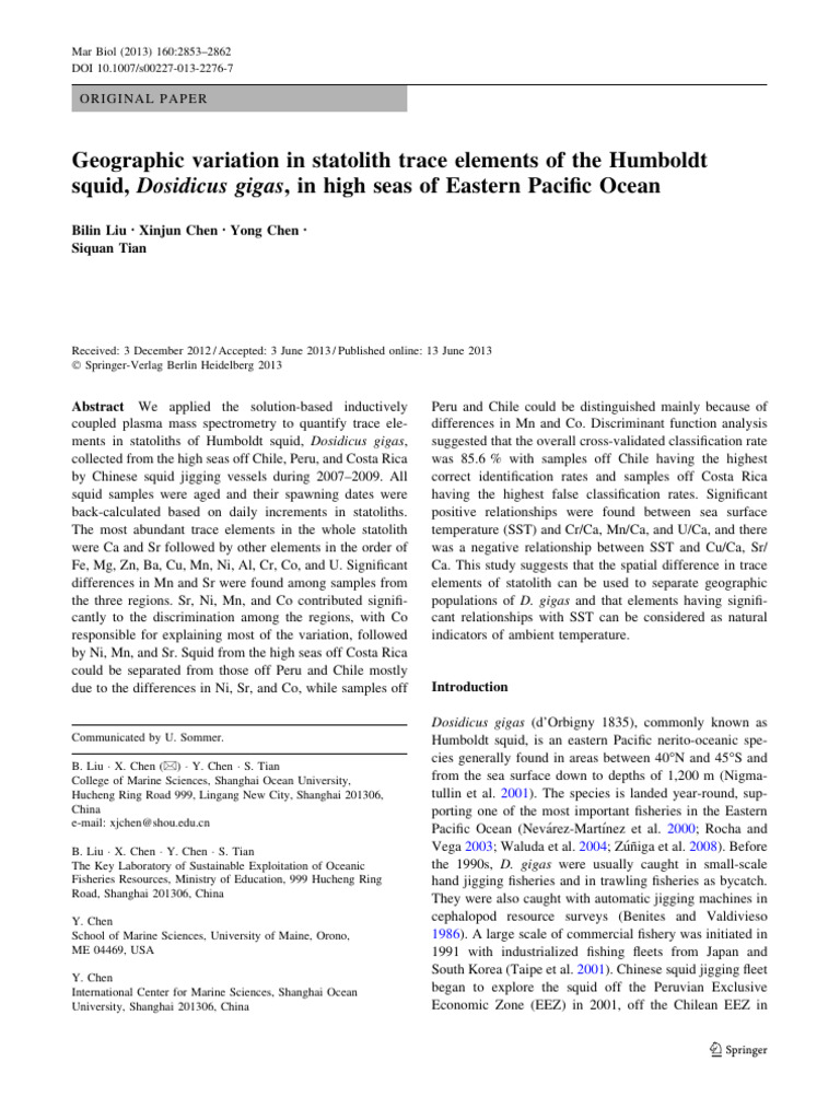 Liu 2013. Geografical Variation in Statolith Trace Elements Dosidicus ...