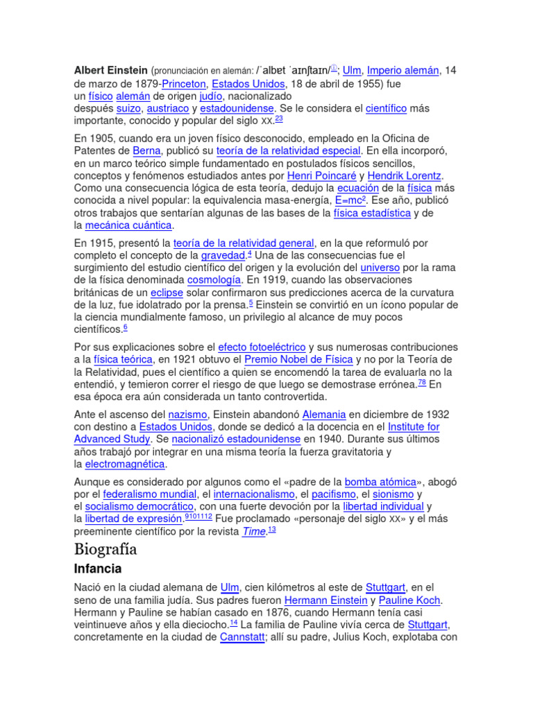 Albert Einstein Resumen Bio | Descargar gratis PDF | Albert Einstein ...