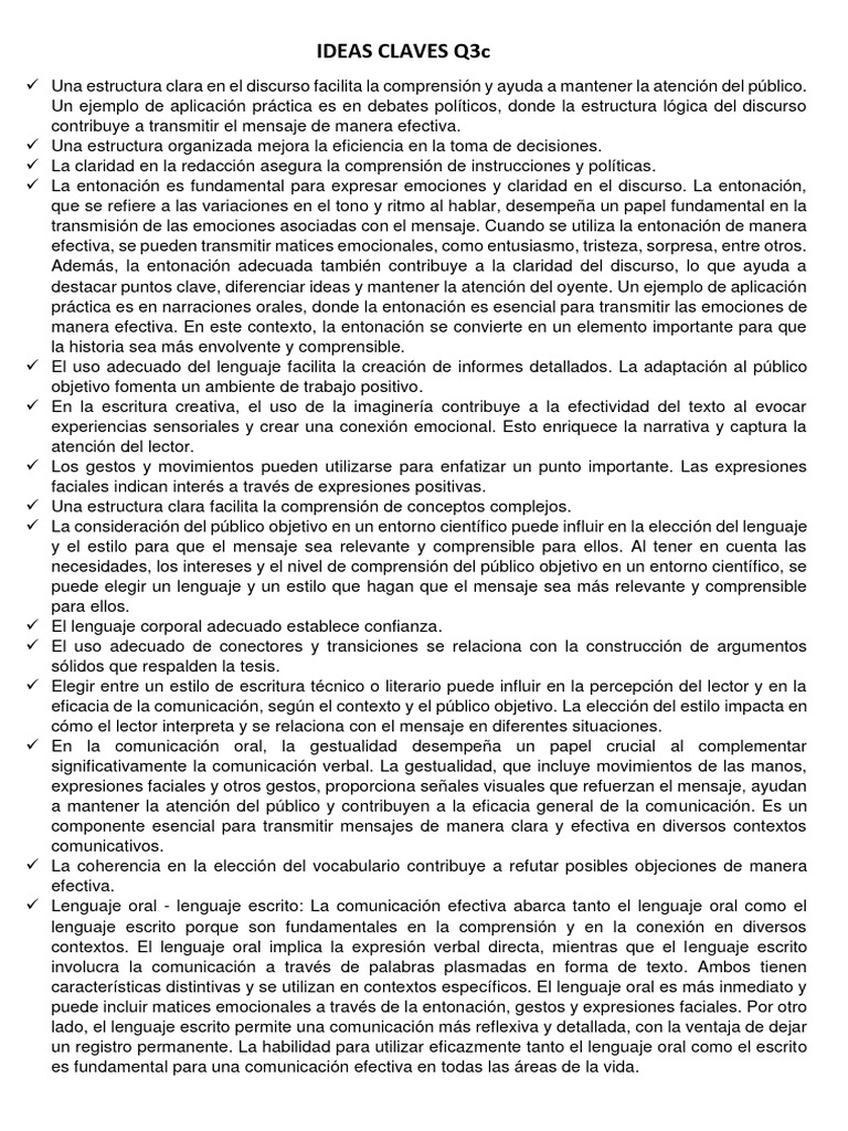 IDEAS CLAVES Q3c | Descargar gratis PDF | Comunicación | Las emociones