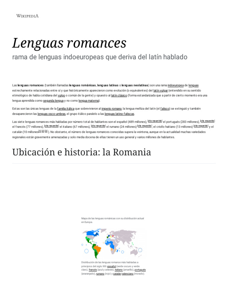 Lenguas Romances - Wikipedia, La Enciclopedia Libre | PDF | latín | Lingüística